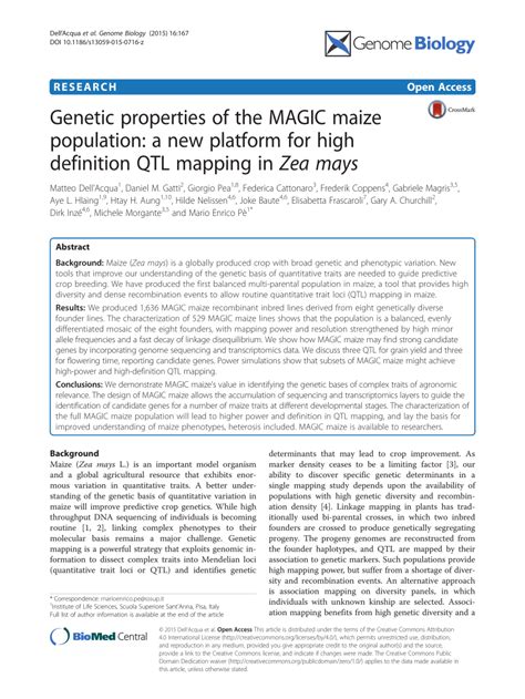 Pdf Genetic Properties Of The Magic Maize Population A New Platform