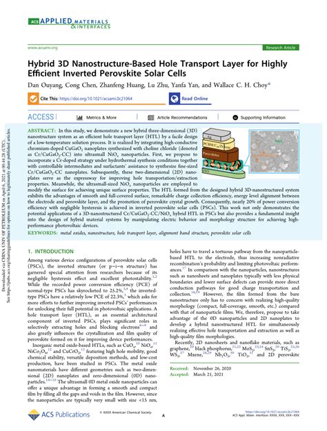 pdf hybrid 3d nanostructure based hole transport layer for highly