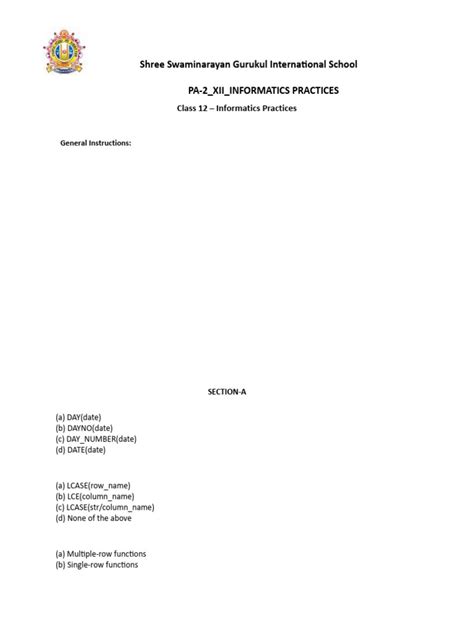 Informatics Practices Pa 2 Class 12 Pdf