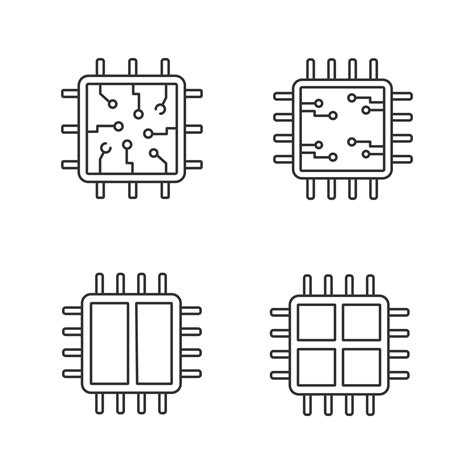 Processors Linear Icons Set Chip Microprocessor Integrated Unit
