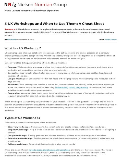 5 Ux Workshops Cheat Sheet Download Free Pdf Consensus Decision