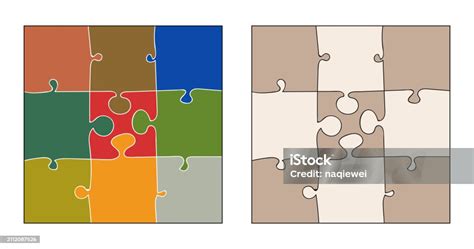 벡터 색상 3x3 모양 직소 퍼즐 그리드 템플릿 플랫 디자인 컬렉션 0명에 대한 스톡 벡터 아트 및 기타 이미지 0명 3대