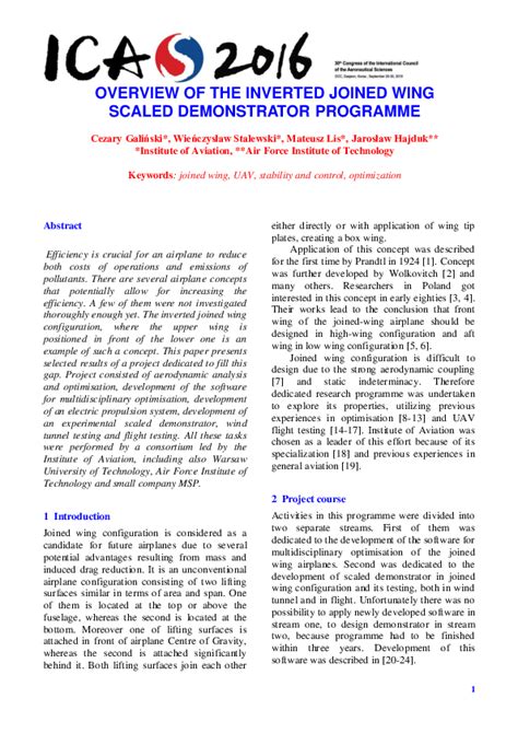 Pdf Overview Of The Inverted Joined Wing Scaled Demonstrator Programme