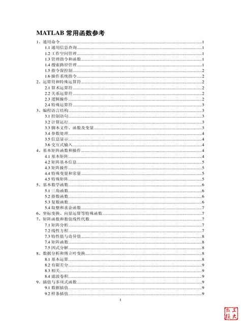 Matlab 常用函数参考 Pdf