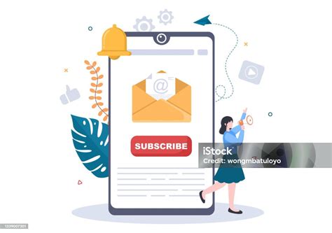 아이콘 단추 및 봉투 배경 벡터 일러스트레이션을 구독합니다 사서함이 있는 온라인 뉴스레터 또는 블로그 제출 프로모션 소셜 미디어 포스트 0명에 대한 스톡 벡터 아트 및 기타