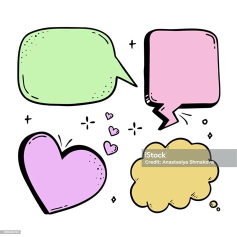 낙서 스타일 벡터 일러스트 버블 채팅 메시지 요소에 만화 음성 거품 손으로 그린 스케치 간판에 대한 스톡 벡터 아트 및 기타