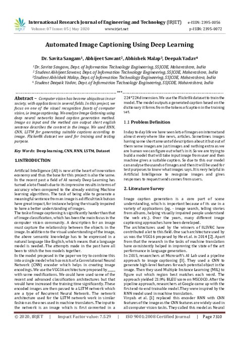 Pdf Irjet Automated Image Captioning Using Deep Learning