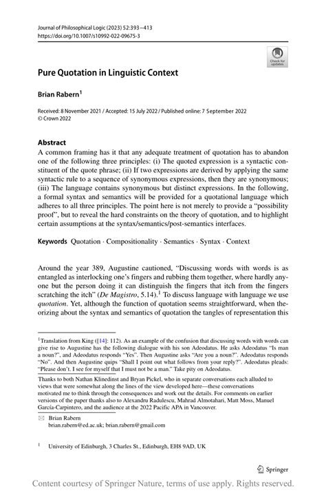 Pdf Pure Quotation In Linguistic Context