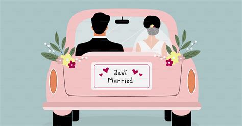 신랑 신부가 탄 분홍색 자동차 벡터 Unsplash의 결혼식 이미지