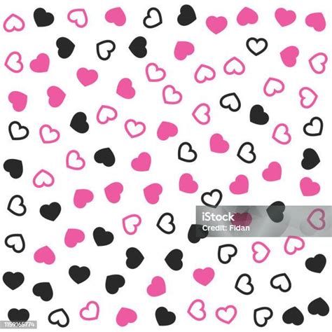 흰색 배경에 혼란 핑크와 검은 마음 원활한 벡터 로맨틱 한 사랑 발렌타인 패턴입니다 직물 직물 디자인 커버 배너 검은색에 대한