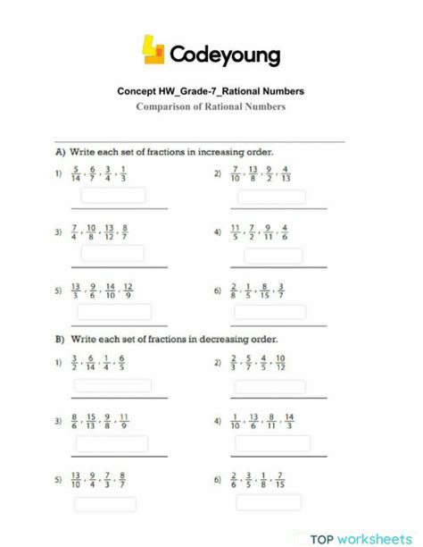 Comparison Of Rational Numbers Concept Hw Interactive Worksheet Topworksheets