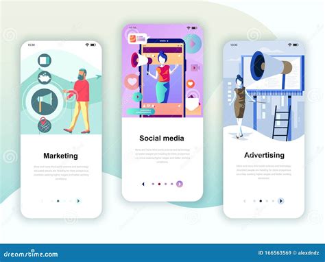Set Of Onboarding Screens User Interface Kit For Marketing Social Media Advertising Mobile