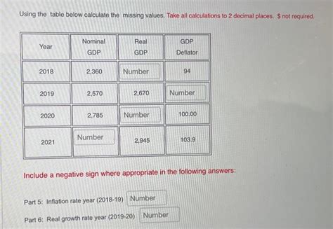 Solved Using The Table Below Calculate The Missing Values