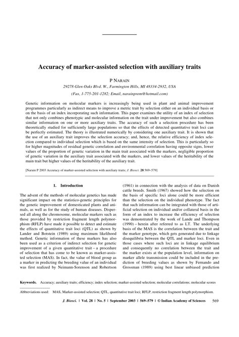 Pdf Accuracy Of Marker Assisted Selection With Auxiliary Traits