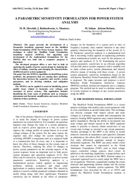 Pdf A Parametric Sensitivity Formulation For Power System Analysis