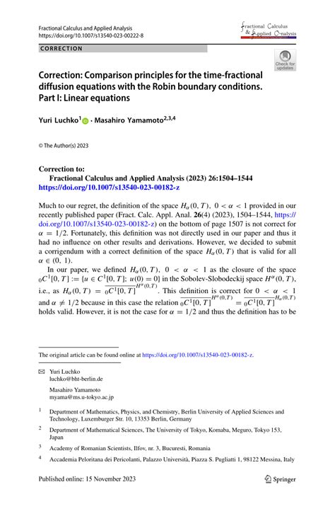 Pdf Correction Comparison Principles For The Time Fractional