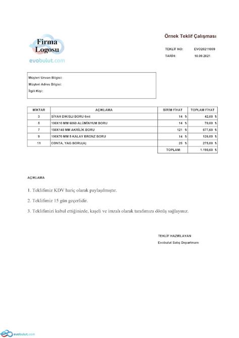 Teklif Hazırlama Ve Takip Programı Evobulut