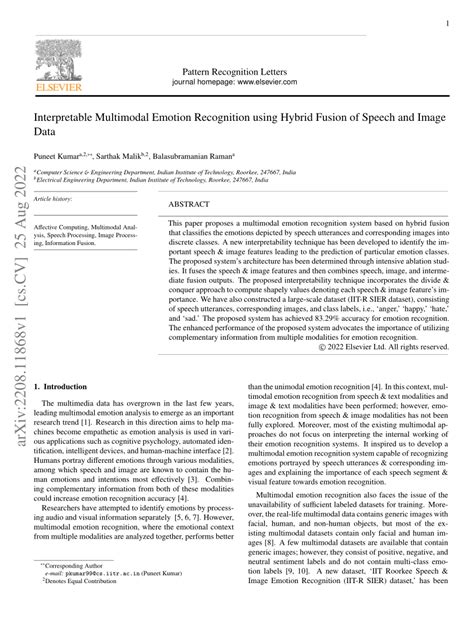 Pdf Interpretable Multimodal Emotion Recognition Using Hybrid Fusion