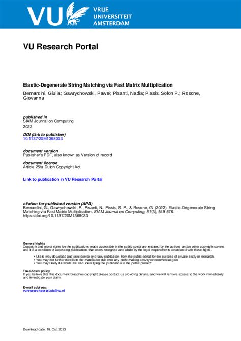Pdf Elastic Degenerate String Matching Via Fast Matrix Multiplication