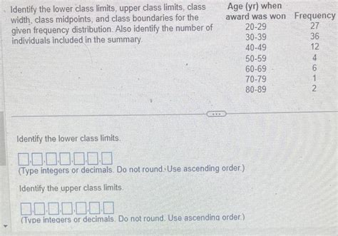 Solved Identify The Lower Class Limits Upper Class Limits