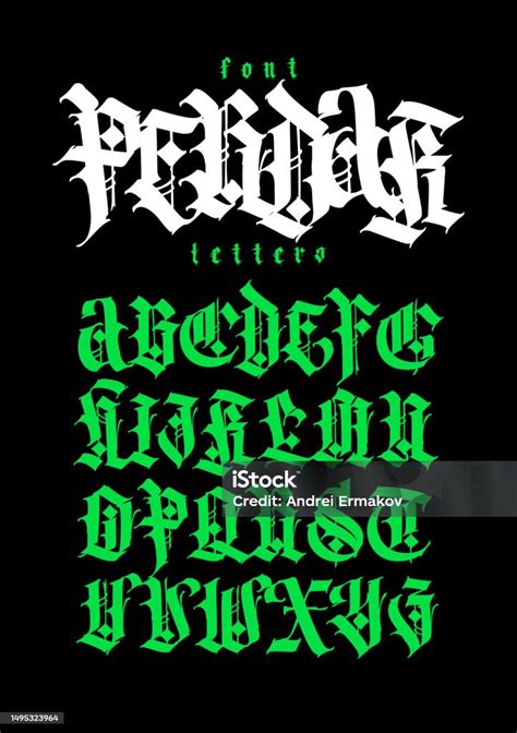 고딕 벡터 어두운 배경에 대문자입니다 아름답고 세련된 서예 문신과 디자인을 위한 우아한 유럽 서체 중세 게르만 현대 스타일 고대의에 대한 스톡 벡터 아트 및 기타 이미지