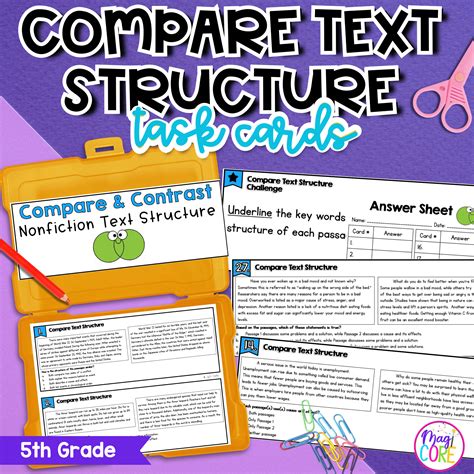 Compare Text Structure Task Cards 5th Grade Practice Ri 5 5 Magicore