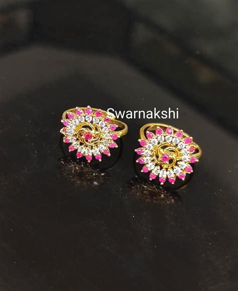Ruby Toe Ring With Cz Stones Oval Model Swarnakshi Jewels