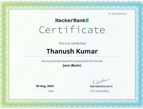 thanush kumar on linkedin i passed the hackerrank certification test for java basic my