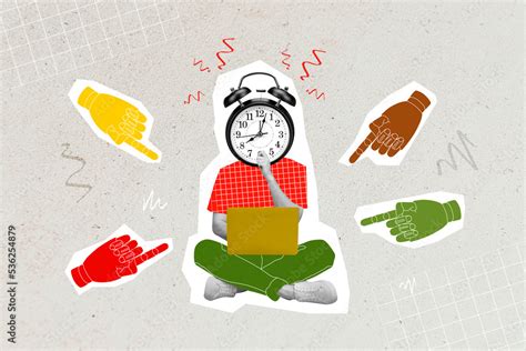 Foto De Collage Photo Of Young Sitting Professional Programmer Has Deadline Today Finger Point