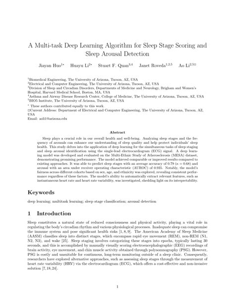 Pdf A Multi Task Deep Learning Algorithm For Sleep Stage Scoring And