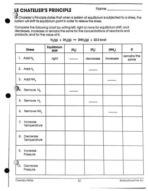 Le Chatelier Worksheet High School Artofit
