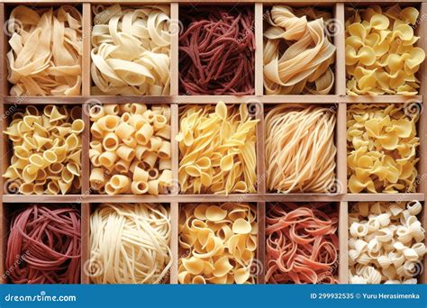 Different Types Of Pasta As Background Closeup Pasta And Spaghetti From Durum Wheat Stock