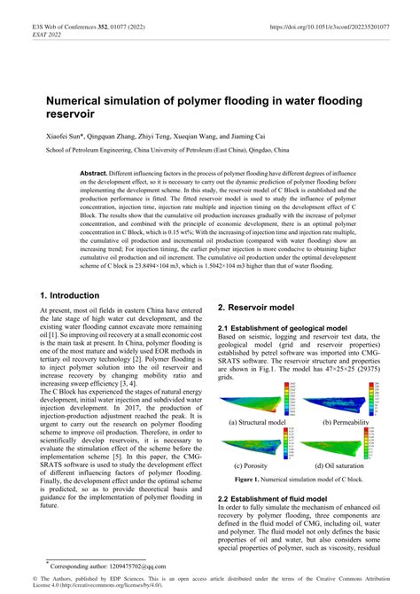 Pdf Numerical Simulation Of Polymer Flooding In Water Flooding Reservoir