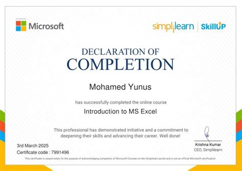 Excel Dataanalysis Learning Certification Mohamed Yunus A