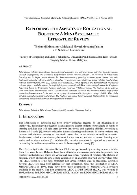 Pdf Exploring The Aspects Of Educational Robotics A Mini Systematic Literature Review