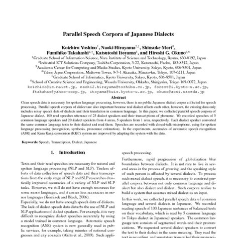 Parallel Speech Corpora Of Japanese Dialects Acl Anthology