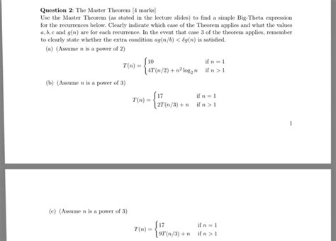 Solved The Master Theorem Use The Master Theorem As Stated Chegg Com