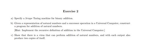 exercise 2 a specify a 3 tape turing machine for