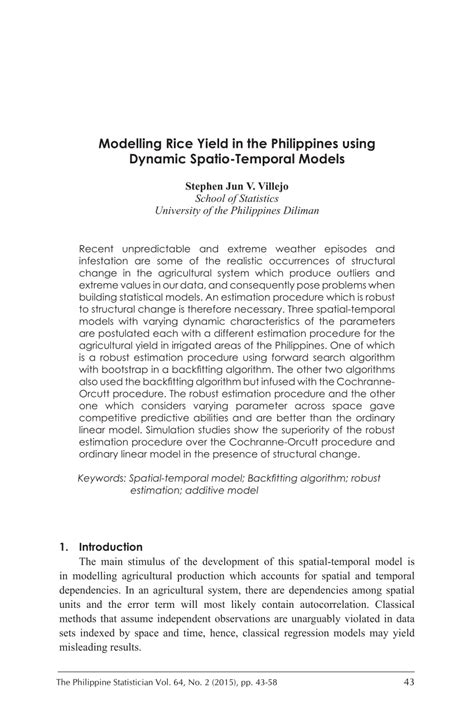 pdf modelling rice yield in the philippines using dynamic spatio