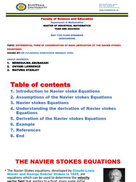 Presentation On Derivation Of Navier Stokes Equations Pdf Navierstokes Equations Viscosity