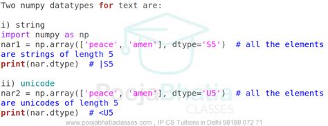6 Name Two Numpy Datatypes For Text Pooja Bhatia Classes Hari Nagar
