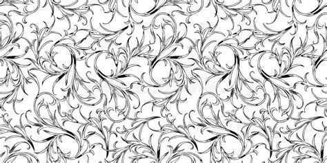 Seamless Vector Floral Pattern Of Decorative Flexible Plants Black And White Background For