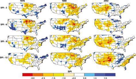 Spatial Maps Of Spi At Time Scales Of 3 6 9 And 12 Months In Gpcc