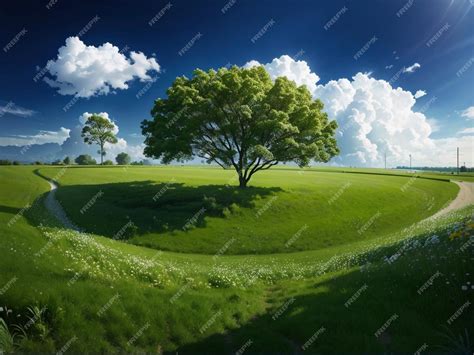 Premium Ai Image Green Background With Grass And Cloud Modeling