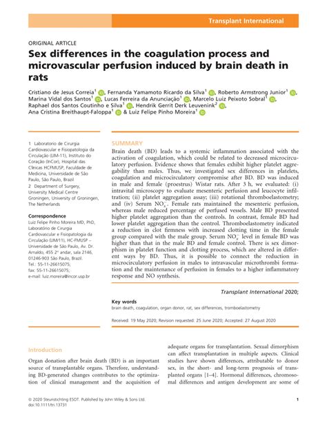 Pdf Sex Differences In The Coagulation Process And Microvascular
