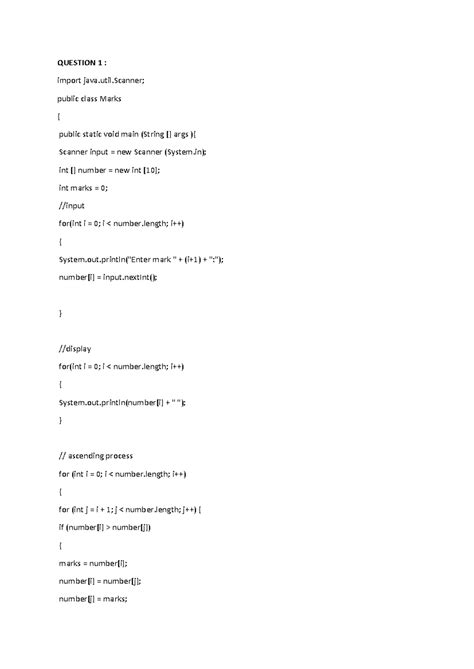 Sorting Exercise Question 1 Import Javautil Public Class Marks Public Static Void Main