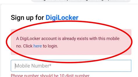 A Digilocker Account Is Already Exists With This Mobile No Click Here To Login Problem In Abc