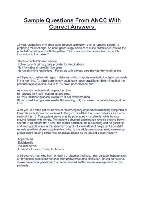 Sample Questions From Ancc With Correct Answers Ancc Stuvia Us