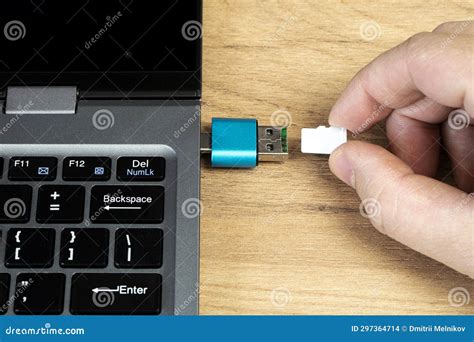 Usb Flash Drive Adapter Micro Sd Card Connection To Laptop Micro Sd Card In Man S Hand Stock