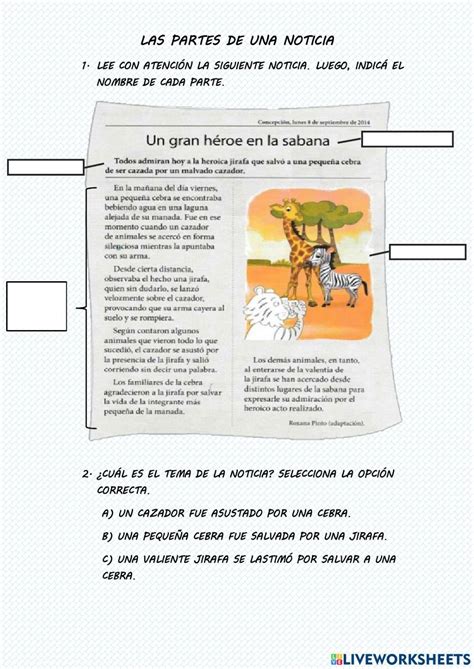 Partes De La Noticia Online Activity For Segundo De Primaria Liv My